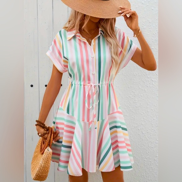 Dresses | Striped Drawstring Waist Ruffle Hem Dress | Poshmark